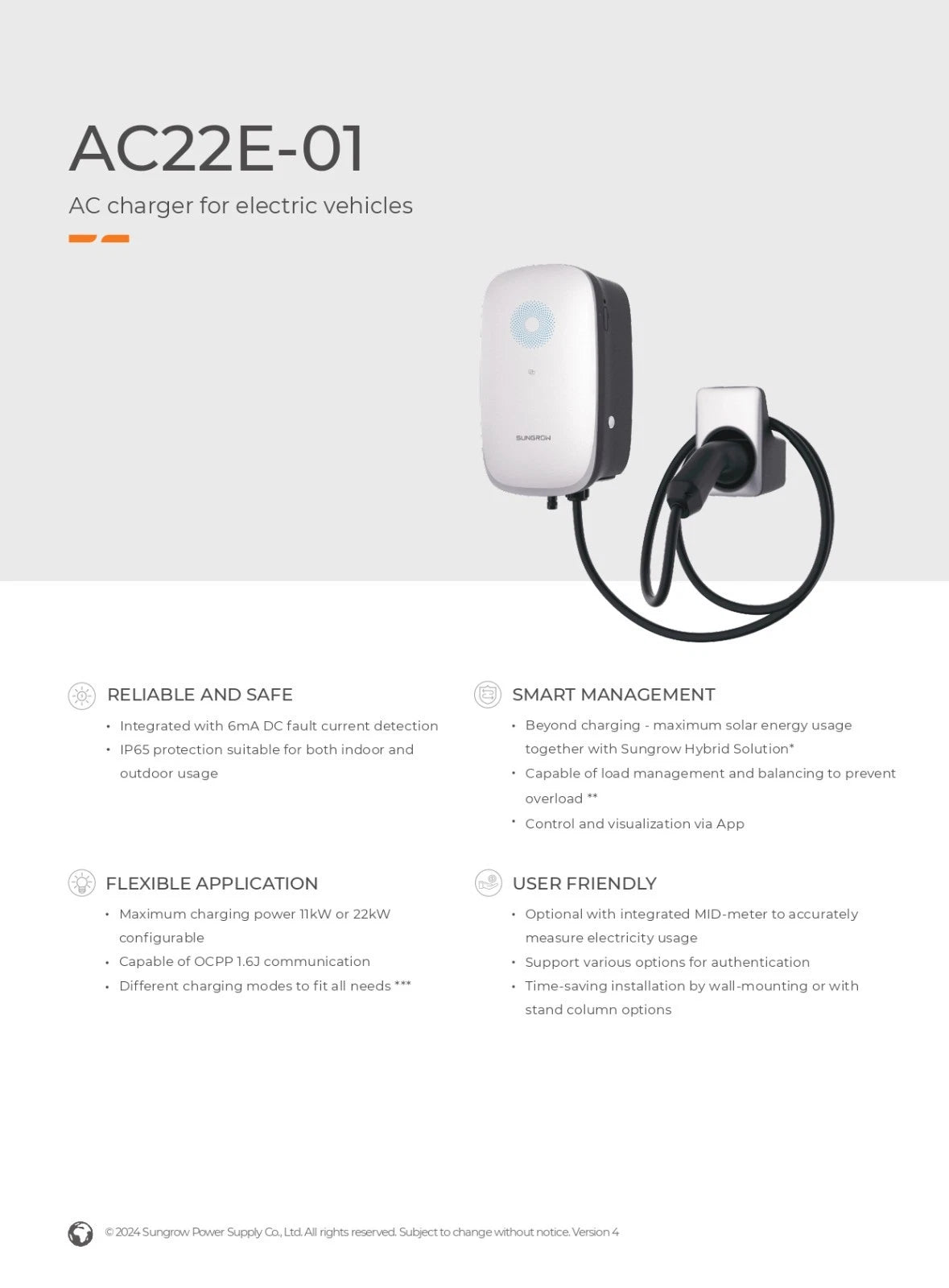 Sungrow EV Charger Type 2 AC Charger With 5m Cable IP65 AC22E-01 ...